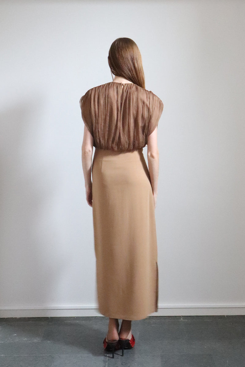 Void Gathered Silk Dress Brown