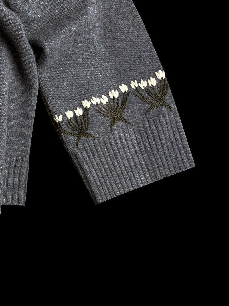 Clover Cashmere Wood Anemone Embroidery Sweater Smoke